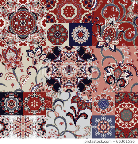 Seamless vector patchwork tile with fantasy... - Stock Illustration ...