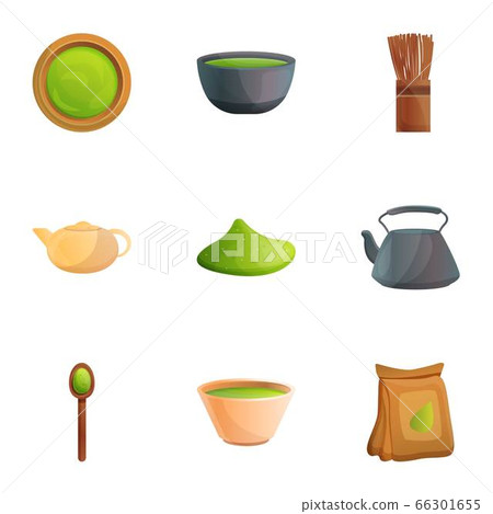 Asian matcha tea icon set, cartoon style - Stock Illustration [66301655 ...