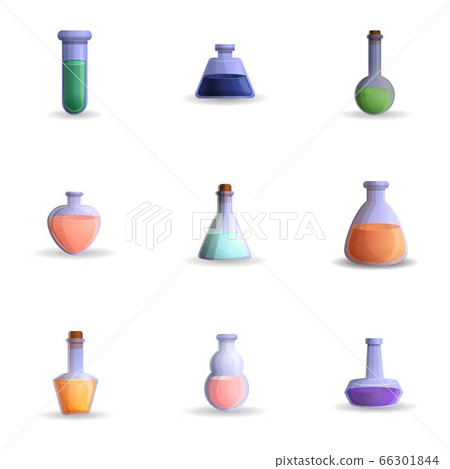 Laboratory potion icon set, cartoon style - Stock Illustration ...