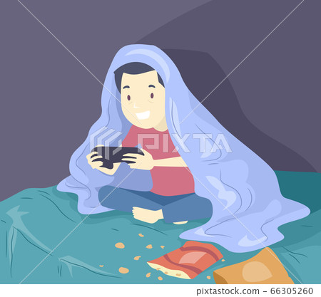 Teen Guy Play Stay Late Night Illustration - Stock Illustration ...