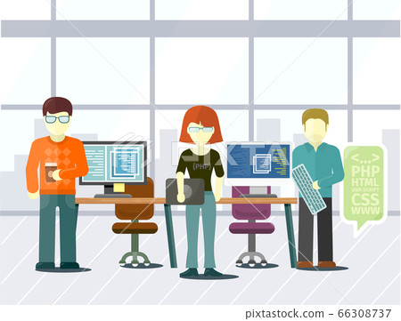 Programmers Coding in Computer, Develop Vector - Stock Illustration ...