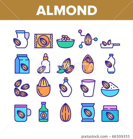 Almond Natural Food Collection Icons Set Vector - Stock Illustration ...