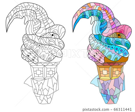 Hand drawn colorful zentangle ice cream... - Stock Illustration ...
