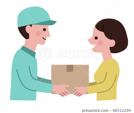 A woman receiving a package from a male... - Stock Illustration ...