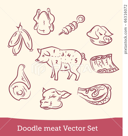 doodle meat set isolated on white background.... - Stock Illustration ...