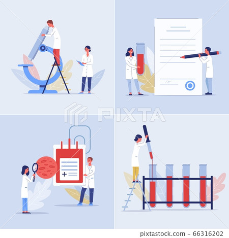 Blood test analysis by laboratory workers -... - Stock Illustration ...