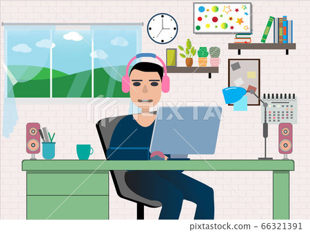 Flat design vector of man doing work at the... - Stock Illustration ...