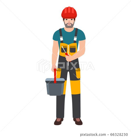 Man worker take tool box icon, flat style - Stock Illustration ...