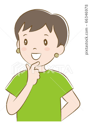 Shortcut woman touching her chin - Stock Illustration [66346978] - PIXTA