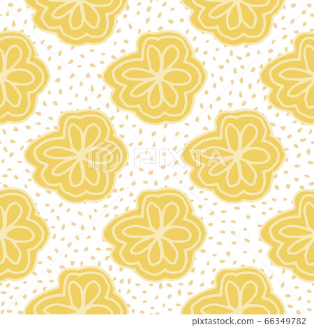 Line art yellow flower seamless pattern on dot - Stock Illustration ...