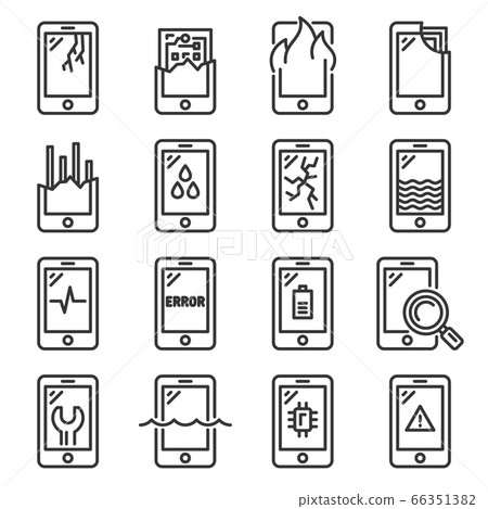 Mobile Phone Damage Icon Set. Line Style Vector - Stock Illustration ...