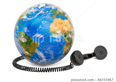 Earth Globe with phone handset. 3D rendering - Stock Illustration ...
