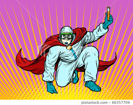 superhero doctor man with a vaccine medicine in... - Stock Illustration ...