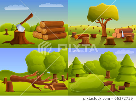 Deforestation forest banner set, cartoon style - Stock Illustration ...