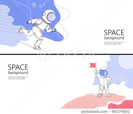 Set of horizontal space banners. One line drawing. - Stock Illustration ...