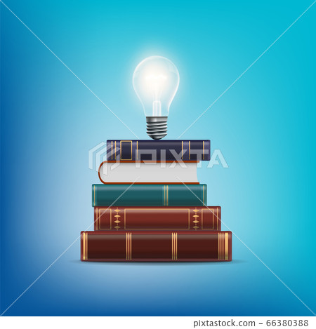 Stack of books with a light bulb above - Stock Illustration [66380388 ...