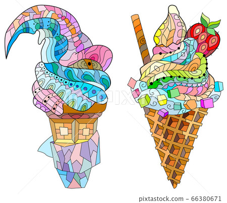 Set of hand drawn colorful zentangle ice cream... - Stock Illustration ...