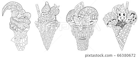 Set of hand drawn zentangle ice cream... - Stock Illustration [66380672 ...
