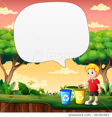 Border template with a boy throwing garbage in... - Stock Illustration ...
