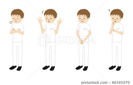Illustration set of 4 poses of a medical worker... - Stock Illustration ...