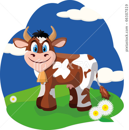 Lovely cheerful cow in the meadow. - Stock Illustration [66387819] - PIXTA