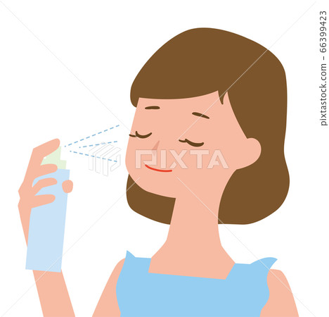 A woman putting a spray on her face - Stock Illustration [66399423] - PIXTA