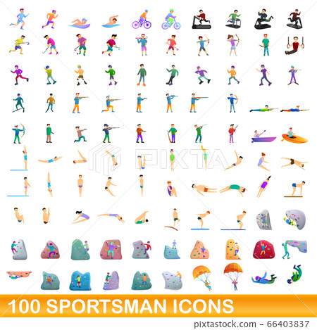 100 sportsman icons set, cartoon style - Stock Illustration [66403837 ...
