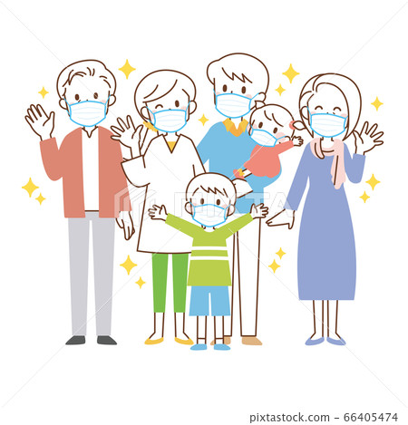 3 generation family wearing masks - Stock Illustration [66405474] - PIXTA