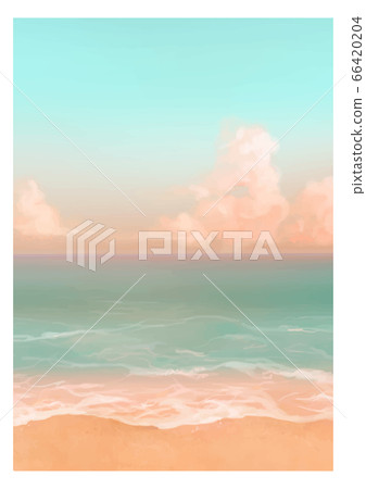 [Morning] Watercolor style beach and ocean... - Stock Illustration ...