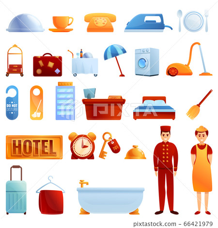 Room service icons set, cartoon style - Stock Illustration [66421979 ...
