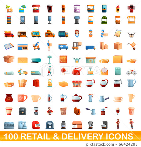 100 retail and delivery icons set, cartoon style - Stock Illustration ...