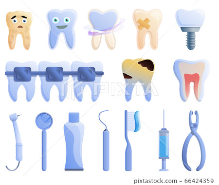 Tooth restoration icons set, cartoon style-插圖素材 [66424359] - PIXTA圖庫