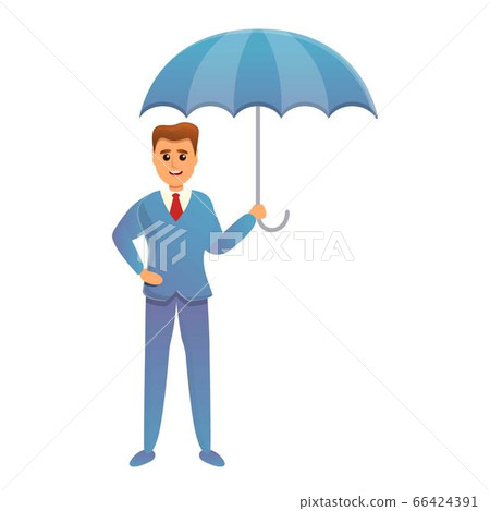 Insurance agent with umbrella icon, cartoon style - Stock Illustration ...