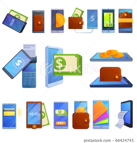 Digital wallet icons set, cartoon style - Stock Illustration [66424743 ...
