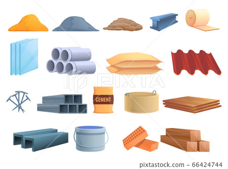 Construction materials icons set, cartoon style - Stock Illustration ...