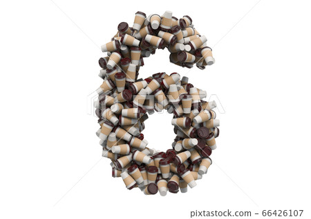 Number 6 from disposable cups of coffee or tea - Stock Illustration ...