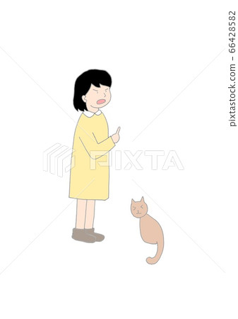 Girl scolding a cat - Stock Illustration [66428582] - PIXTA