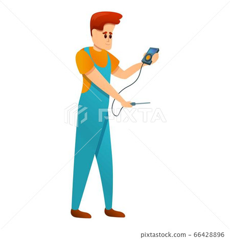 Man and voltage device icon, cartoon style - Stock Illustration ...