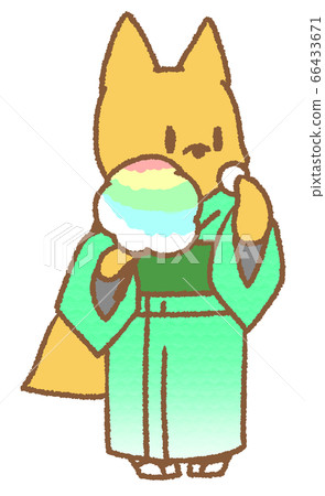 Fox wearing a cotton candy and a yukata... - Stock Illustration ...