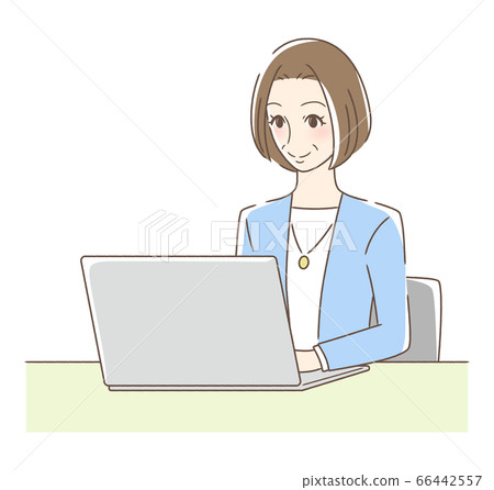 Smiling woman operating a computer - Stock Illustration [66442557] - PIXTA