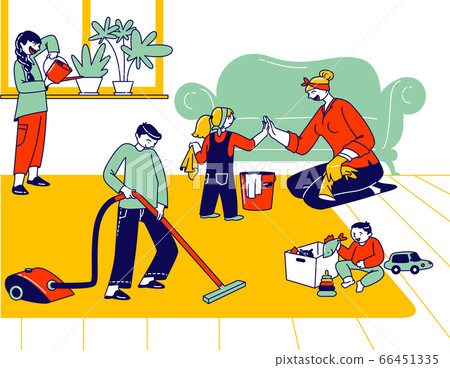 Children Help Mother to Clean Home. Little... - Stock Illustration ...