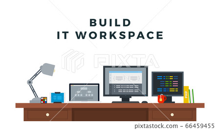 Programmer workspace interior vector icon flat... - Stock Illustration ...