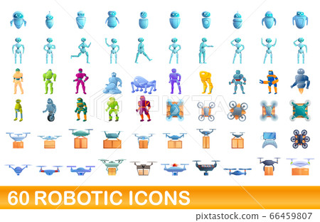 60 robotic icons set, cartoon style-插圖素材 [66459807] - PIXTA圖庫