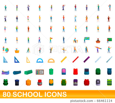 80 school icons set, cartoon style - Stock Illustration [66461114] - PIXTA