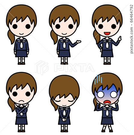 Various poses of junior high school girls in... - Stock Illustration ...