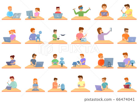 Programming for children icons set, cartoon style - Stock Illustration ...
