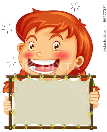 Blank sign template with cute girl on white - Stock Illustration ...