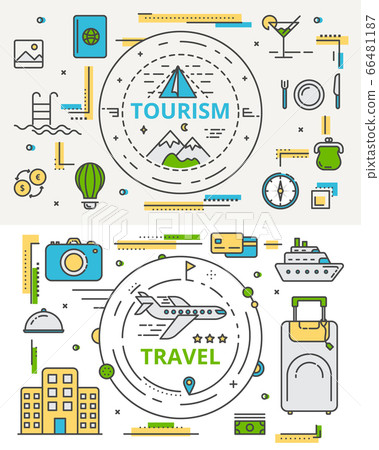 Vector thin line flat design tourism and travel... - Stock Illustration ...