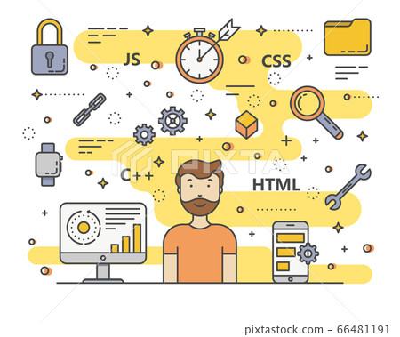 Vector thin line flat design web development,... - Stock Illustration ...