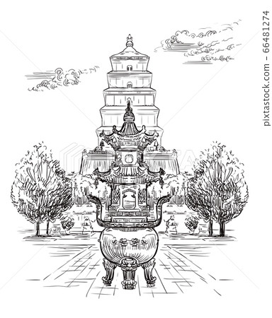 China hand drawing landmark 5 - Stock Illustration [66481274] - PIXTA